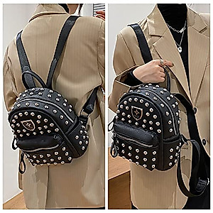 GEEMONT Women Small Backpack Rivets Studded Leather Purse Gothic Daypack Satchel Multipurpose Tote Handbag (Black)