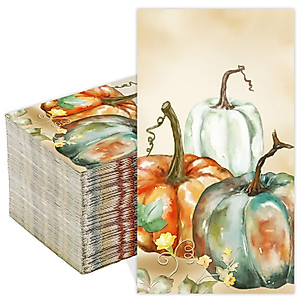 ​Quera 100 Pack Fall Guest Napkins Watercolor Pumpkin Autumn Paper Hand towels Thanksgiving Party Supplies Disposable Bar Napkins for Thanksgiving Party, Engagement, Baby Shower, Celebration Party