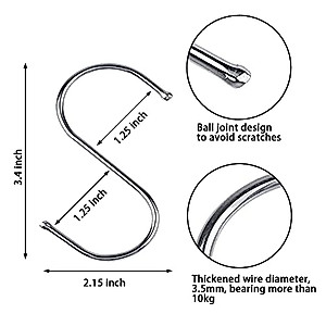 Liaogo 20PCS 3.4 Inch S Hooks Stainless Steel Heavy Duty S Hooks for Hanging Plants, Clothes, Pans, Bags, Cups