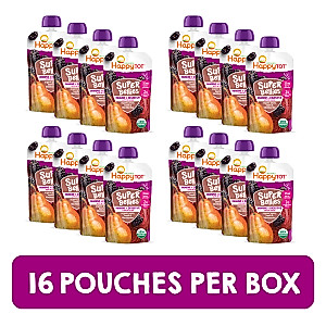 Happy Tot Organics Stage 4 Baby Food Pouches, Gluten Free, Vegan Snack, Super Bellies, Fruit & Veggie Puree, Pears, Beets & Blackberries 4 Ounce (Pack of 16)