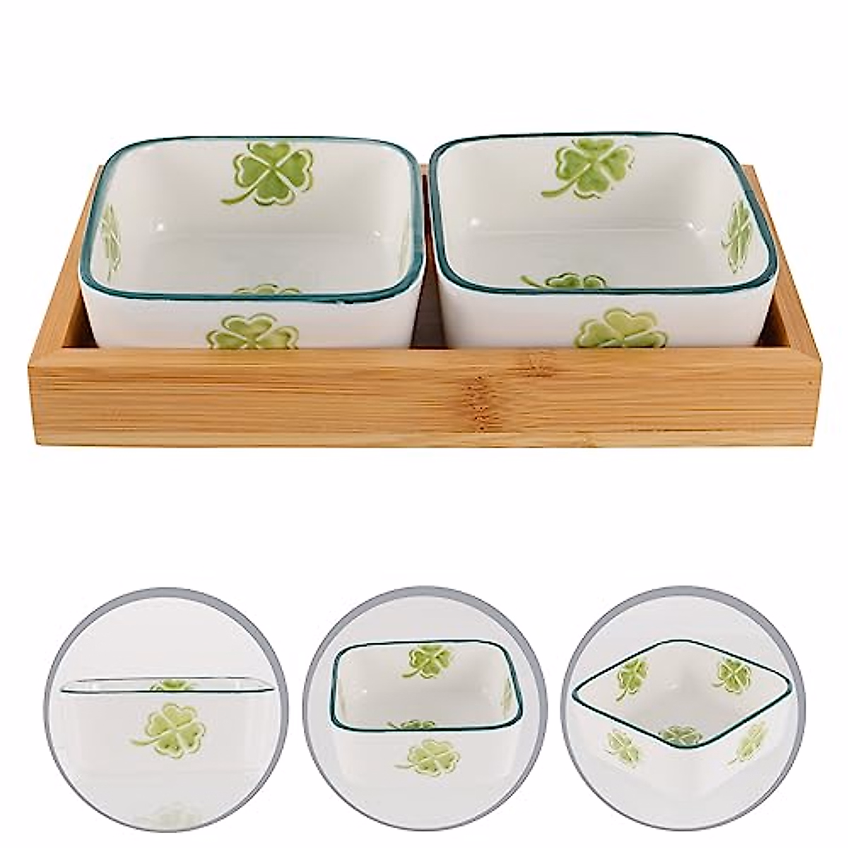 YARDWE Ceramic Snacks Plates Clover Pattern Fruits Nuts Dish St Patricks Day Party Tableware Shamrock Spice Sacue Dish for St Patricks Day Favors