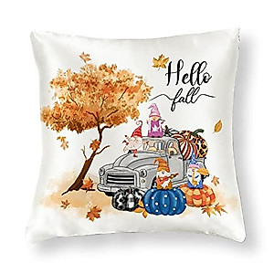 Thanksgiving Pumpkin Gnomes Decorative Throw Pillows 18x18 Girl Fall Modern Comfortable Satin Pillow Shams for Couch Sofa Bedroom Car Living Room Zippered