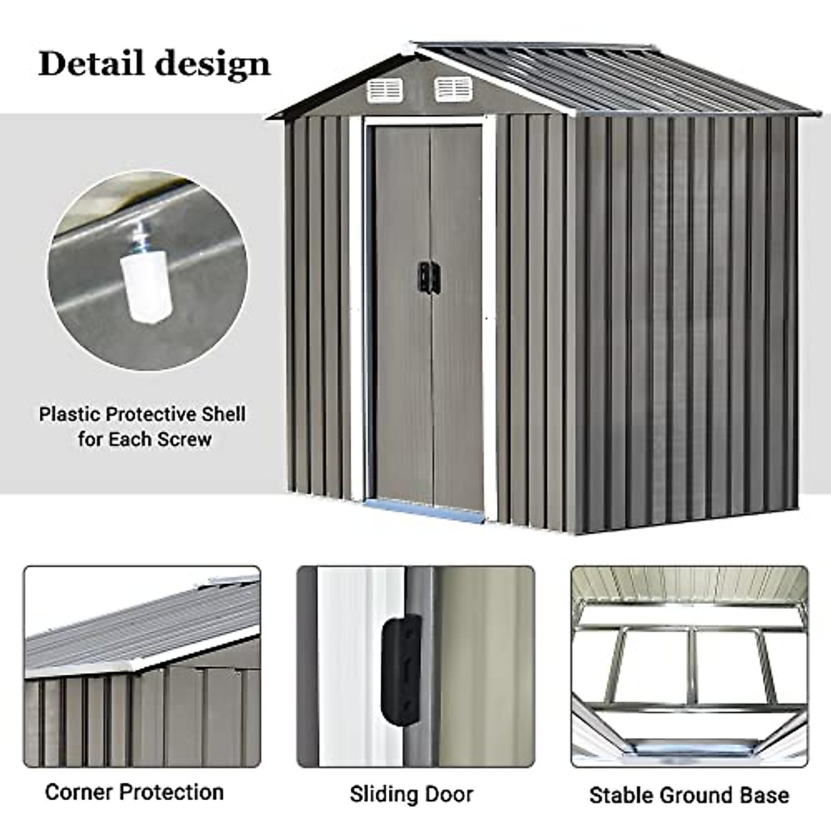 LUMISOL 6 x 4 FT Outdoor Storage Shed for Bike, Metal Garden Shed with Lockable Doors, Outside Storage Toll Cabinet for Backyard, Patio, Lawn, Garden (Gray)