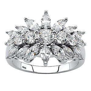 PalmBeach Sterling Silver Round Cubic Zirconia Simulated Starburst Cluster Ring Sizes 6-10 Size 7