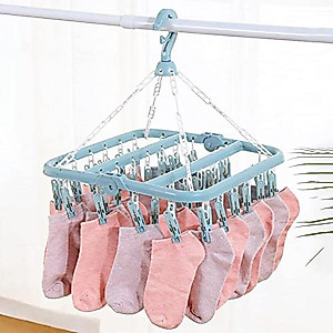 Clothes Hanger Drying Rack Underwear Hanger Swivel Clothes Drying Racks Clothes Clip Hangers Drying Hanger with 32 Clips and Drip Foldable Hanging Rack for Socks Bras Lingerie Clothes