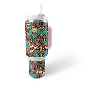 MightySkins Carbon Fiber Skin Compatible with Stanley The Quencher H2.0 FlowState 40 Oz Tumbler - Crazy Tikis | Protective, Durable Textured Carbon Fiber Finish | Easy to Apply