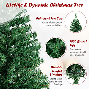 Goplus 6ft Artificial Christmas Tree, Premium Unlit Hinged Spruce Full Tree with 1000 Branch Tips, Metal Stand, Hinged Structure, Easy Assembly Festival Celebration Xmas Tree for Home, Office, Party