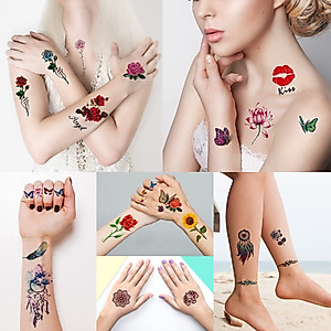 72 Sheets Temporary Tattoos for Women and Girls, Flower / Butterfly Temporary Tattoo, Fake Black Tiny Body Art Sticker