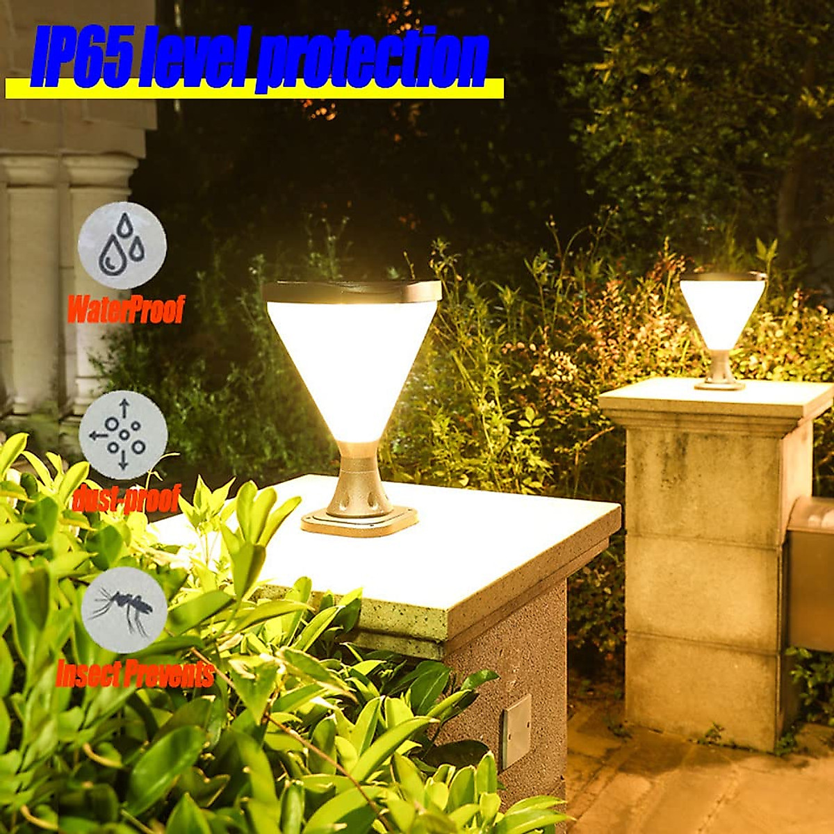 MODEBHD Solar Home Modern Outdoor Post Light Black Acrylic Lampshade Exterior Lamp Post Lights Fixture Simple Metal Material Pole Lantern Light Capted Garden Decoration Column Lamps