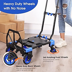 HIYATEE Heavy Duty Folding Hand Truck, 330lbs Portable Dolly Cart Retractable Handle,Foldable 2 in 1 Hand Truck Push Cart Dolly with 4 Wheels, Suitable for Home/Office/Travel/Warehouse/Market/Handling