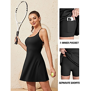 Desol Womens Two Pieces Tennis Dress with Shorts, Golf Workout Open Back Athletic Dress with Built in Bra for Women Black