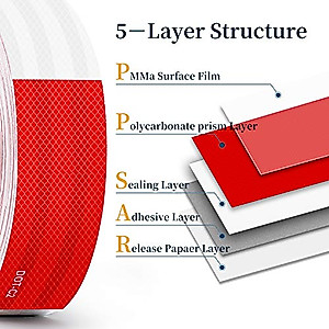 DIRZA Reflective Safety Tape 2 Inch x 151 Feet DOT-C2 Waterproof Red/White Adhesive Conspicuity Reflective Tape for Trailers,Cars,Vehicles,Boats,Signs,Warning