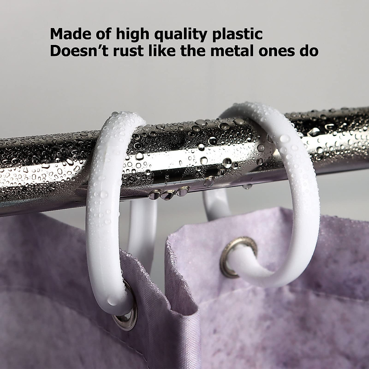 White Shower Curtain Hooks Rings, 12pcs Plastic Rust Proof Shower Curtain Hooks, Round Curtain O Rings Hook Hanger for Bathroom Shower Window Rod