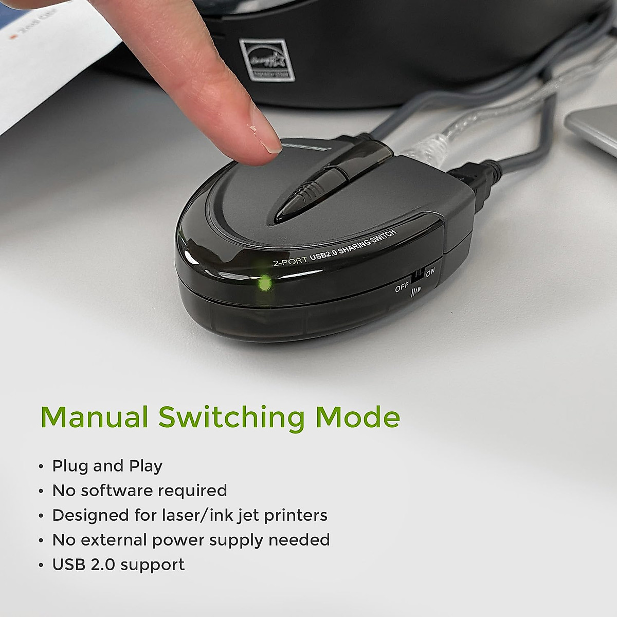 IOGEAR 2 Port USB 2.0 Switch - Auto Printer Switch - Manually or Auto Control - LEDs Indicate - Plug n Play - GUB231