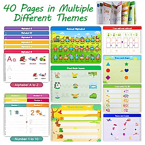 Kindergarten Learning Activities Learn to Write for Kid Age 3 4 5 Years Old, 40 Pages Preschool Handwriting Practice Number Letter Tracing Workbook, Toddler Dry Erase Homeschool Educational Toy