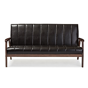 Baxton Studio BBT8011A2-Brown Sofas, 29.45LX63.38WX31.59H, Dark Brown