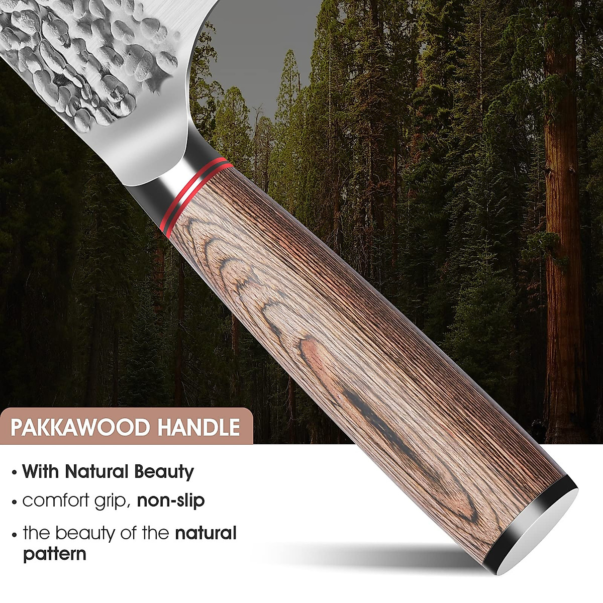 Huusk Professional Kitchen Knife Set Japanese Santoku Knife High Carbon Steel Vegetable Meat Knife with Ergonomic Pakkawood Handle and Gift Box for Family Restaurant