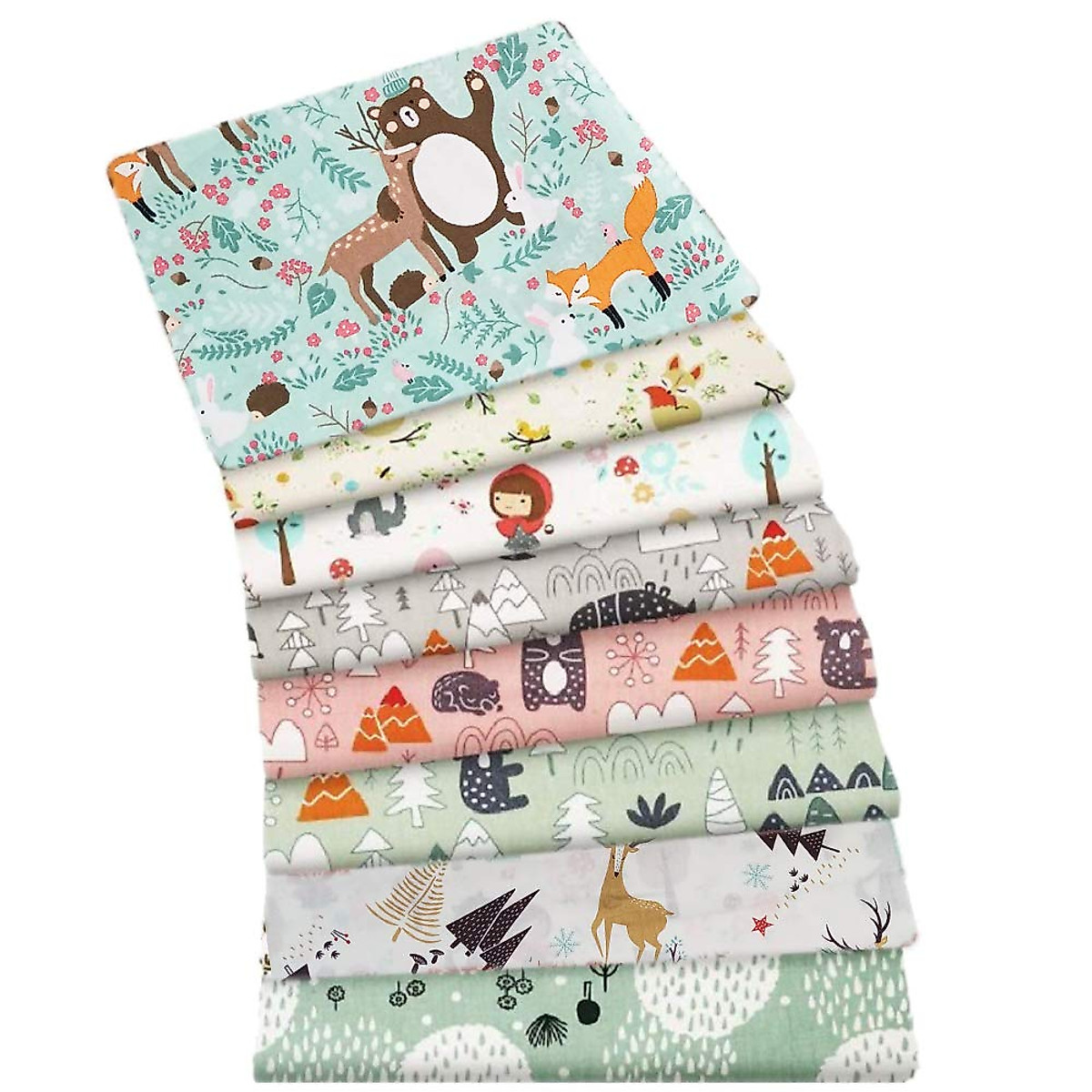 ZGXY Fabric, 8 pcs/lot Fat Quarter Fabric Bundles 100% Cotton 19.69'' x 19.69'' (50 x 50cm) Quilting Cotton Craft Fabric Pre-Cut Squares Sheets for Patchwork Sewing Quilting Crafting, Forest Pattern.