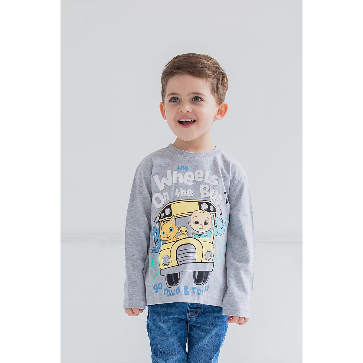CoComelon JJ Kitty Infant Baby Boys 2 Pack Long Sleeve Graphic T-Shirts White/Heather Gray 18 Months