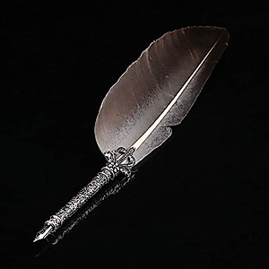 Eujgoov Calligraphy Feather Quill Pen Set Fountain Dip Pen and Ink Set in Gift Box with 5 Nibs (Black)