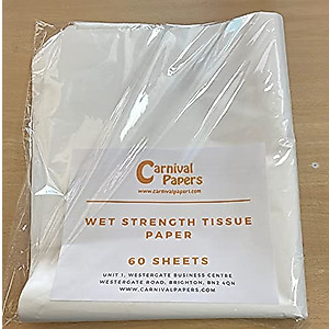 Carnival Papers Wet Strength White Tissue Paper 60 Sheets Alternative to Deli Paper for Model Making, Geli Printing, Mixed Media Crafts etc Resistant to Tearing When Wet