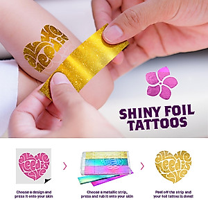 Temporary Shimmery Tattoo Studio Kit for Kids - Glitter & Metallic Fake Tattoos for Girls - Easter Birthday Gift Ideas for Girl - Craft Kits Toys for Ages 6, 7, 8, 9, 10, 11 Year Old - Cool Gifts