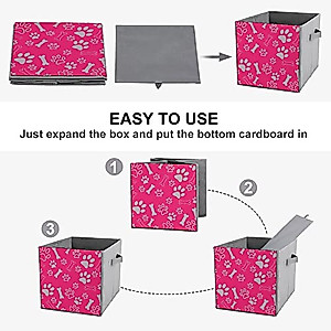 Dog Paws and Bone Pattern Large Cubes Storage Bins Collapsible Canvas Storage Box Closet Organizers for Shelves