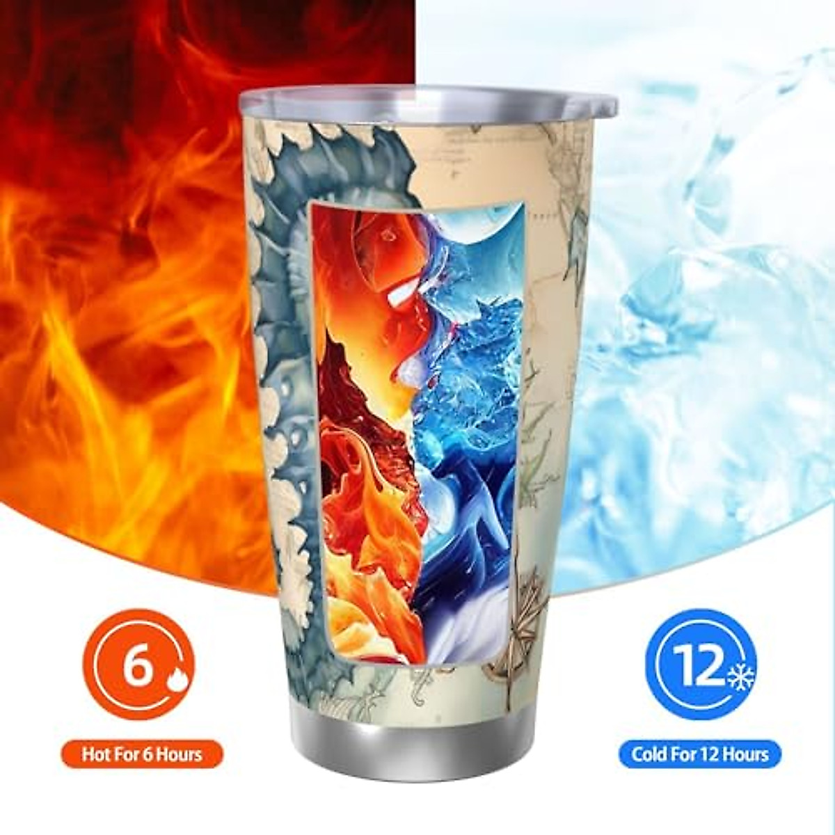 Groamaup 20oz Seahorse Stainless Steel Insulated Tumbler with Lid and 3pcs Straw Sets, Sea Animals Car Cup for Cold and Hot Drinks, Coffee Mug for Travel Office and Home Use