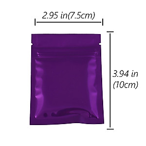 100 Durable Double-Sided Metallic Foil Mylar Flat Ziplock Bag 7.5x10cm (3x4") (Purple)