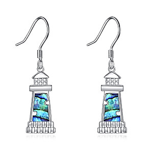 Lighthouse Earrings for Women Sterling Silver Abalone Shell Lighthouse Dangle Drop Earring Birthday Jewelry Gift for Lover