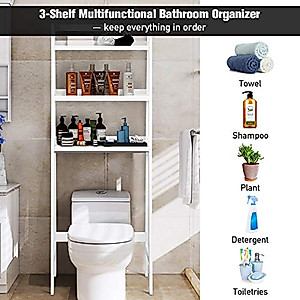 Tangkula Bathroom Space Saver, Over The Toilet Storage Rack, Free Standing 3-Shelf Bathroom Organizer, Multifunctional Bathroom Toilet Rack (White)