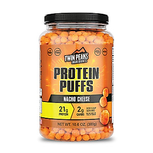 Twin Peaks Low Carb, Keto Friendly Protein Puffs Combo Pack, 1 Jug Sour Cream Flavor Puffs + 1 Jug Nacho Cheese Flavor Puffs
