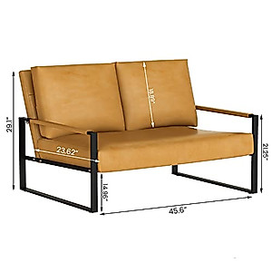 AWQM 46" Small Modern Loveseat Couch Low Back Faux Leather 2-Seat Sofa Couch Love Seat for Bedroom, Office, Apartment, Dorm, Studio and Small Space, Metal Frame, Camel