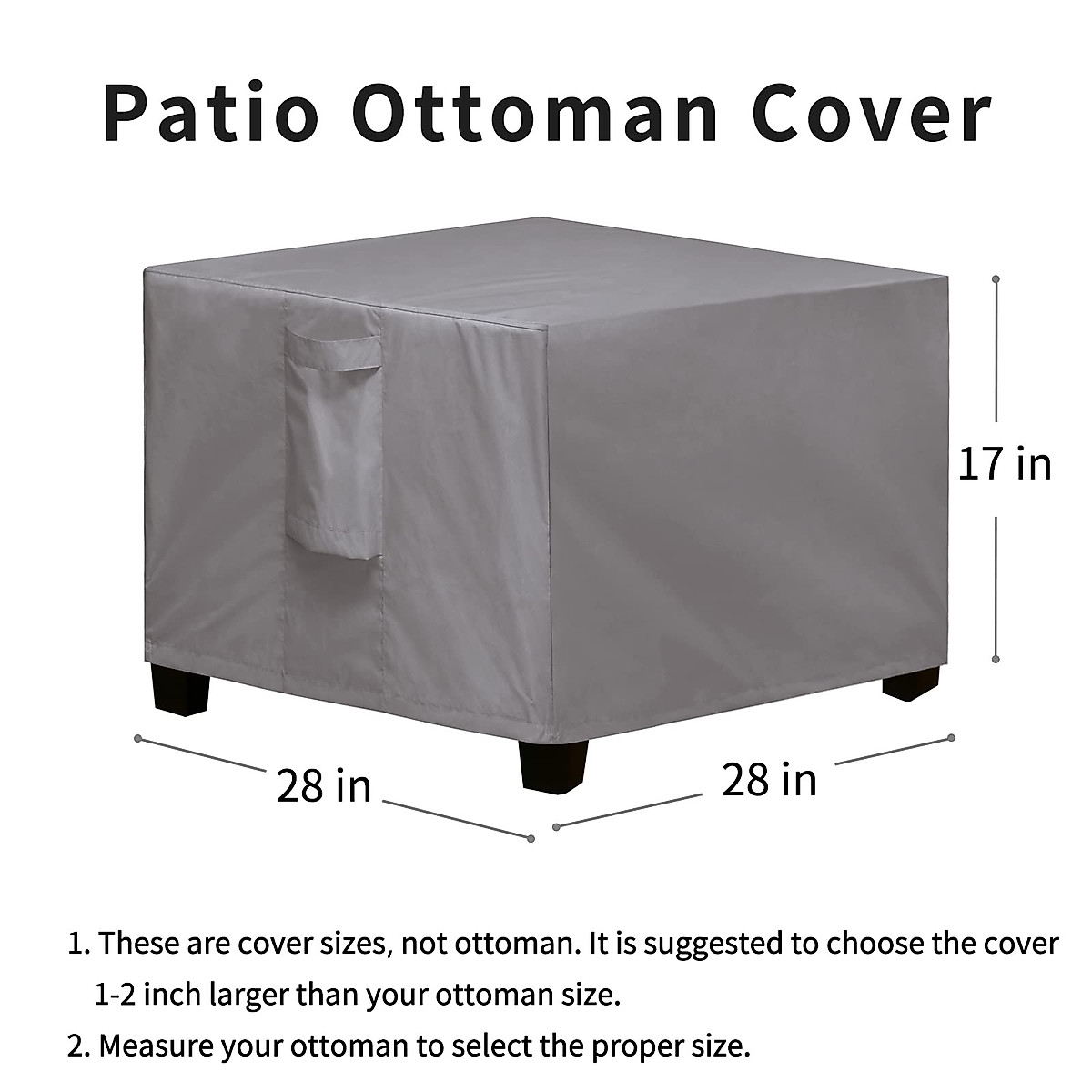 Easy-Going Square Patio Ottoman Cover, Waterproof Outdoor Ottoman Cover, Fade Resistant Patio Side Table Cover, Durable Outdoor Furniture Covers with Sealed Seam (28"x28"x17", Grey)
