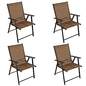 SJGUOJI Patio Folding Chairs Set of 4, Outdoor Lawn Chairs with Rustproof Metal Frame, Portable Dining Chairs for Porch, Deck, Garden, Backyard, Camping（Brown）