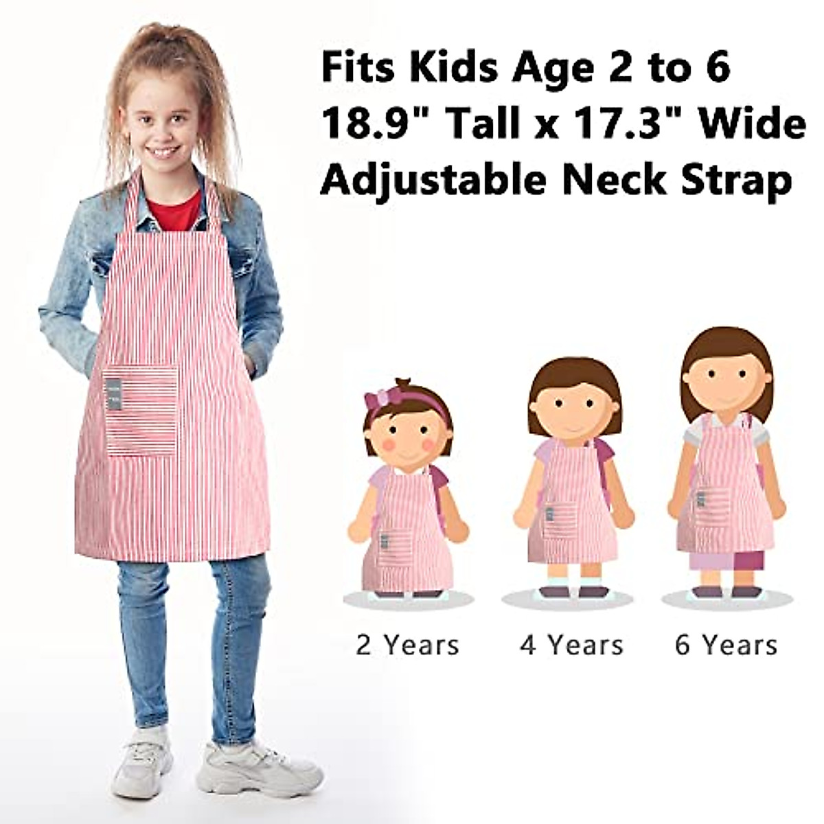 TeddSnow Kids Apron, Toddler Cotton Adjustable Bib Chef Apron with Pocket, For Children Age 2 to 5 years, Boys Girls