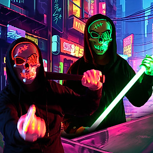 OceanWings Halloween LED Mask with Gloves Light up Costumes Scary Mask for Party Supplies Favor(Red&Gloves)