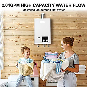 Camplux Tankless Water Heater, 2.64 GPM On Demand Instant Hot Water Heater, Propane Tankless Water Heater Indoor, White
