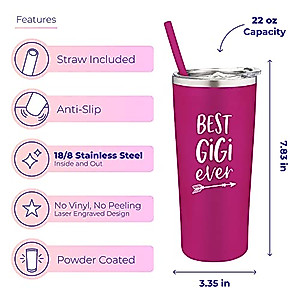 Best Gigi Ever Stainless Steel Tumbler with Lid and Straw - Vacuum Insulated Travel Tumbler Cup - Gigi Gift for Happy Birthday - New Gigi Stocking Stuffers - World's Best Gigi - Gigi Grandma Tumbler