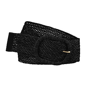 Allegra K Women Wide Waist Belts Braided Woven Belts for Dress Chunky Buckle 58-84cm/22.83-33.07" Black