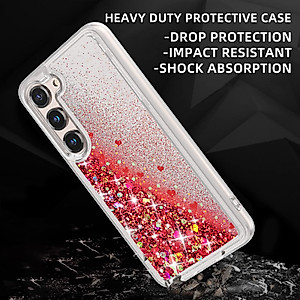 HesLine for Galaxy S23 Case Glitter Liquid,S23 Case Bling Quicksand Sparkle Shockproof Protective Hard PC Slim Bumper for Samsung Galaxy S23 5G 6.1'' Cute for Girls Women Men,Red