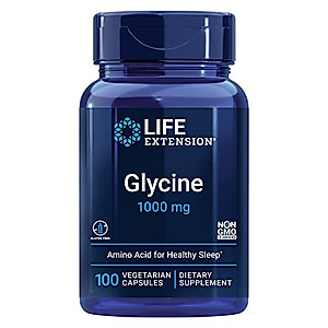 Life Extension Glycine 1000 mg – Promotes Relaxation, Healthy Sleep, Glucose + Fructose Metabolism – Gluten-Free, Non-GMO, Vegetarian – 100 Vegetarian Capsules