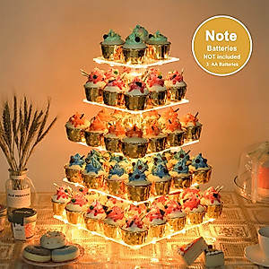 4 Tier Shelf Cake Pop Stand (Yellow) +5 Tier Premium Cupcake Holder, Acrylic Cupcake Tower Display – Cady Bar Party Décor, Acrylic Display for Pastry Weddings, Birthday (Yellow)