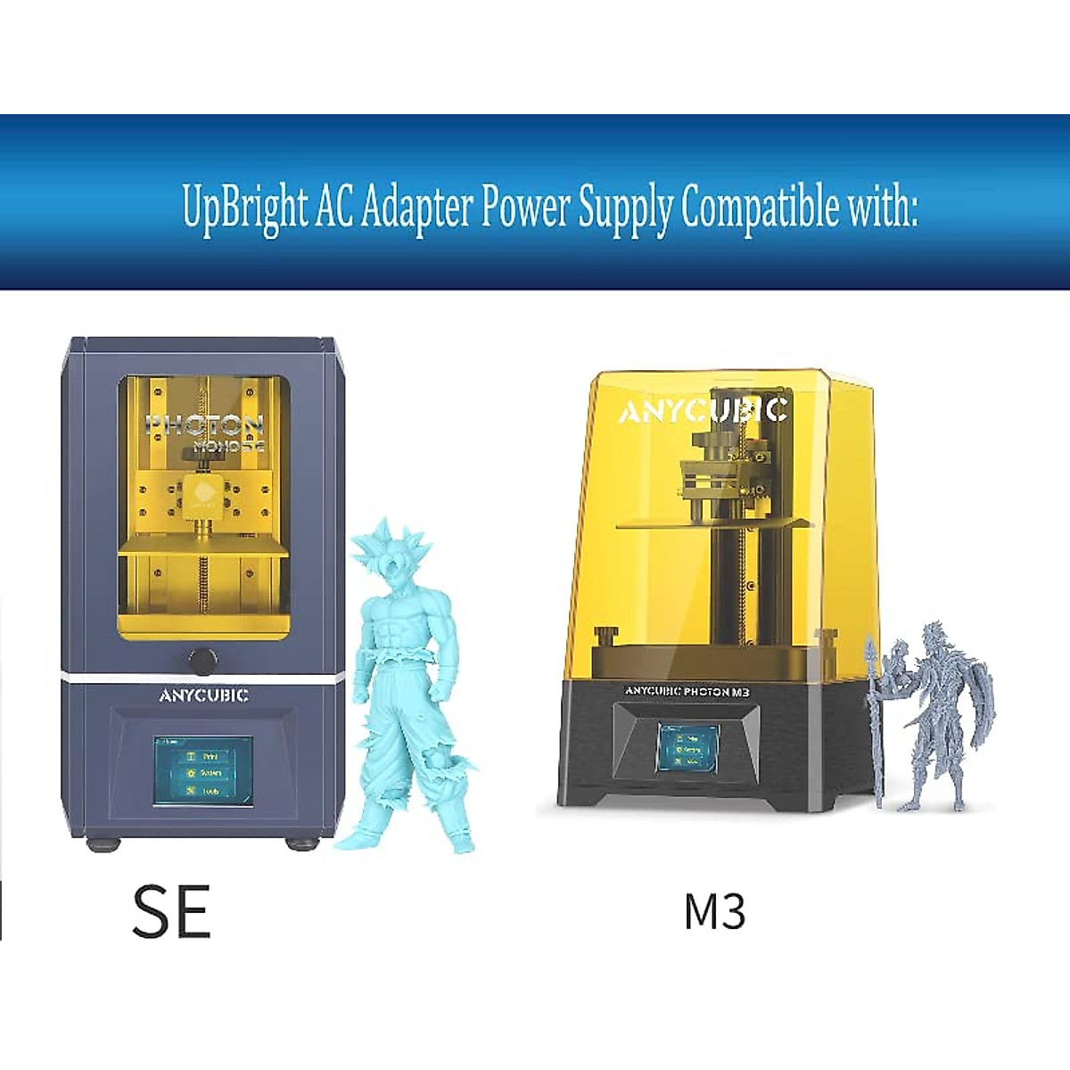 UpBright 12V AC/DC Adapter Compatible with ANYCUBIC Photon M3 Resin Mono SE SQ 3D Printer DIY Kit sen-usptmse 12VDC 12.0V +12V 55W 6000MA Power Supply Cord Cable Battery Charger Mains PSU
