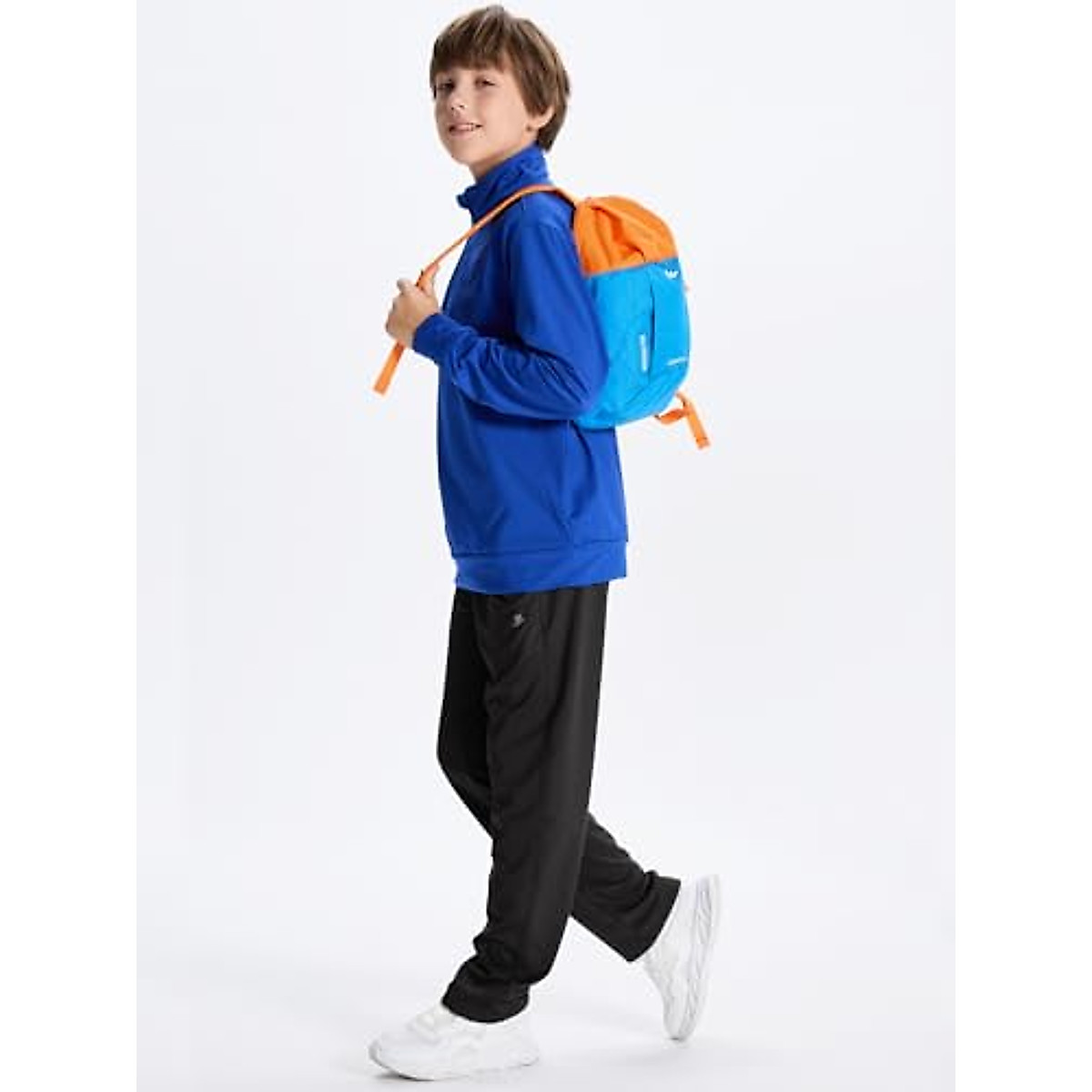 DEVOROPA Boys Sweatpants Fleece Lined Open Bottom Water Resistant Youth Athletic Joggers Thermal Pants Zipper Pockets Black L