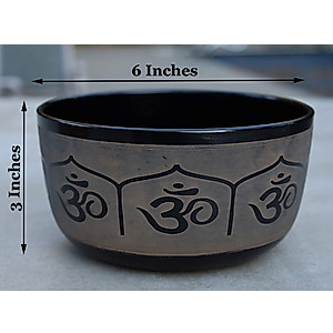 DharmaObjects Yoga Meditation 6 Inches OM Mantra Singing Bowl/Pad/Mallet Gift Set (Black)