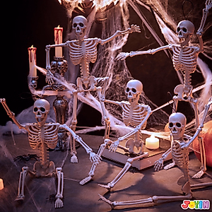 JOYIN 5 PCS Posable Halloween Skeletons 16 Inches Full Body Posable Joints Hanging Skeletons for Graveyard Decorations, Haunted House Accessories, Spooky Scene Party Favors
