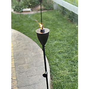 BIRDROCK HOME 4 Pack Outdoor Wide Conical Torches - Oil Rubbed Bronze - Flame Light Torch - Backyard Garden Patio Lighting - Metal Lamp - Decorative Urban Lantern