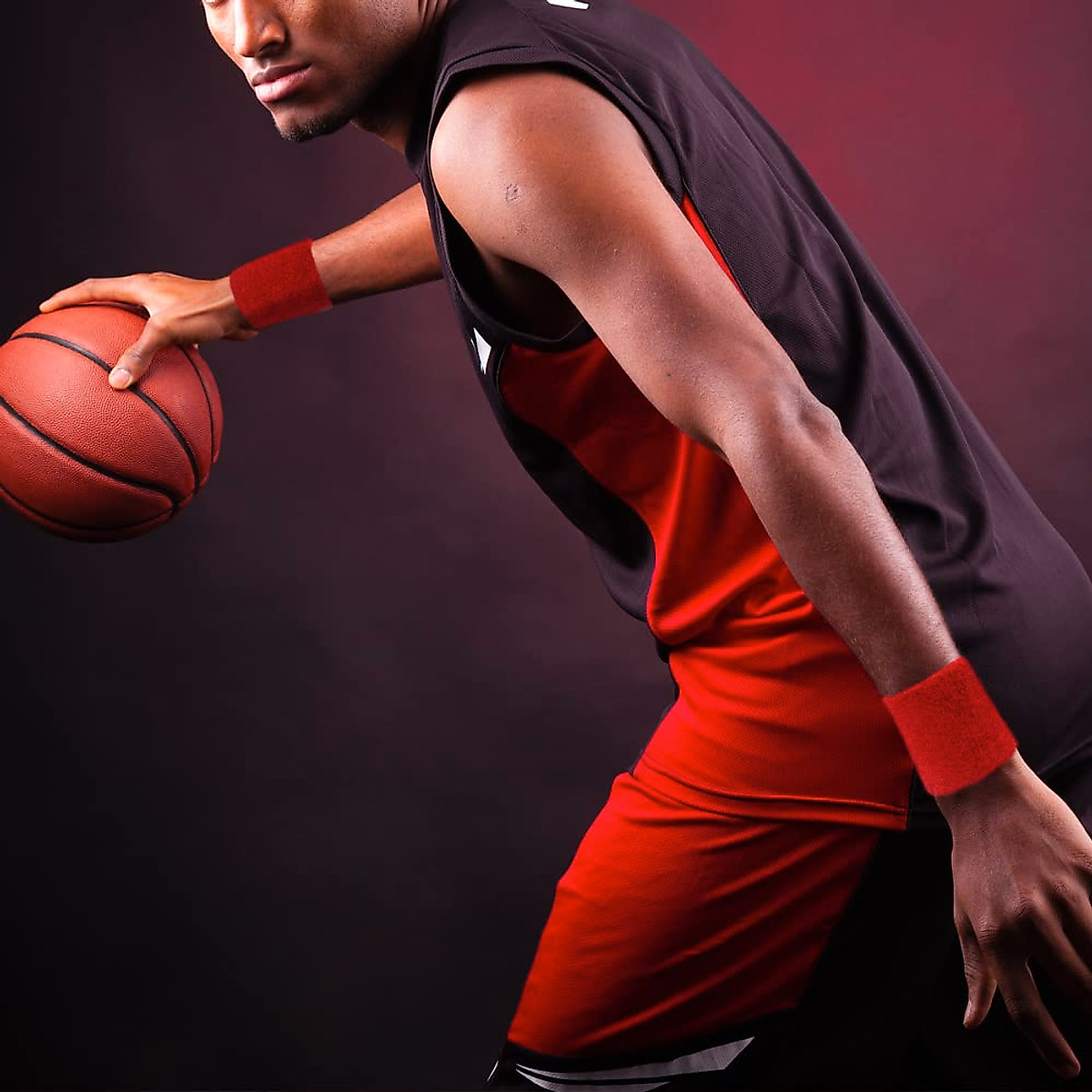 Sweatband Headband Wristband Set (Red)- Sweat Band Sports Headband Wrist Band Terry Cloth Athletic Sweatband Set for Women Men Kids Workout Gym Yoga Tennis Running Baseball Basketball Soccer