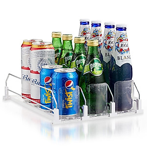 Assembly-Free Soda Can Organizer for Refrigerator - Self-Pushing Drink Dispenser for Fridge,Freezer,Cabinets & Pantry - Holds up to 12 Cans (12-20oz) - Beverage & Small Canned Food Organizer